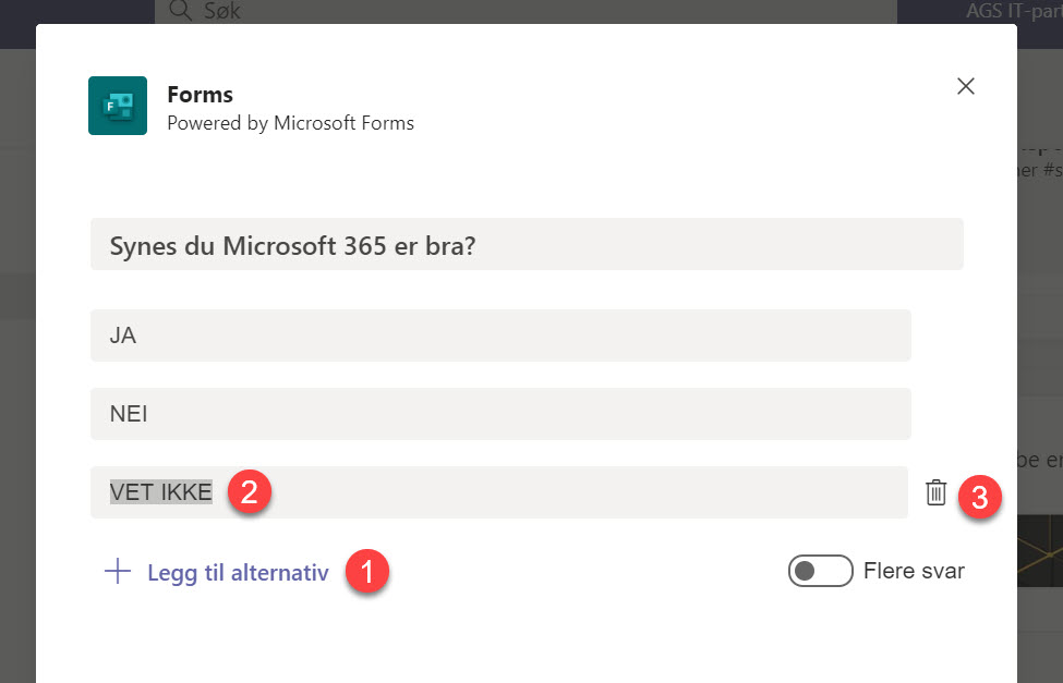 Hvordan lage en undersøkelse i Microsoft Teams kanal eller chat